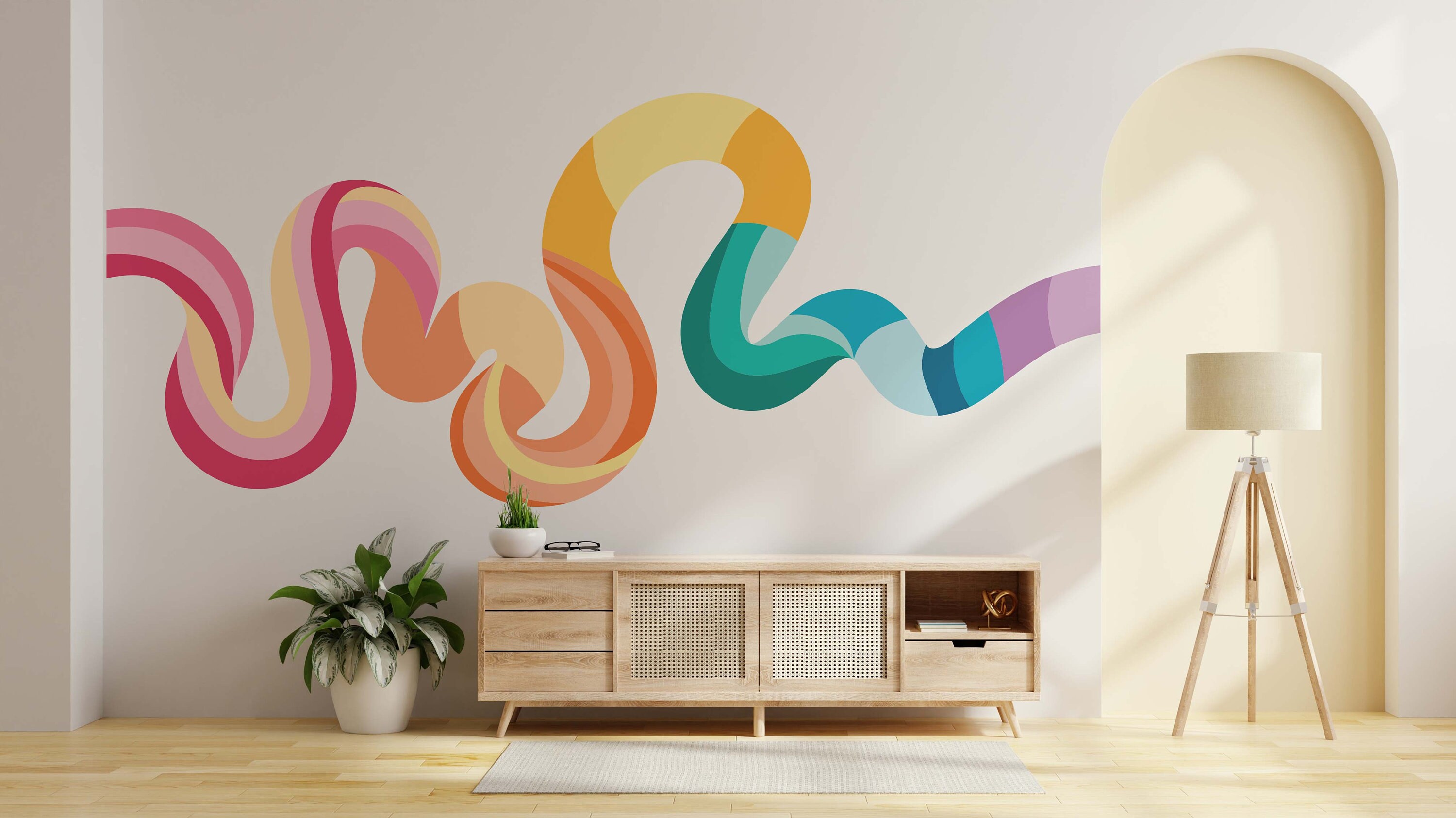 Colourful Flow Line Wall Decal Candy Color Line Wall Decal Curly Shape ...