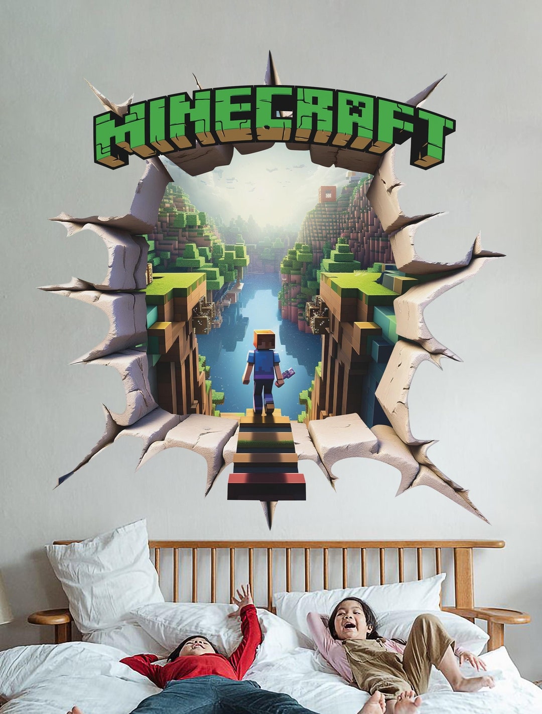 Wall Crack Minecraft Wall Decal Pixel Block Wall Sticker Minecraft Wall ...