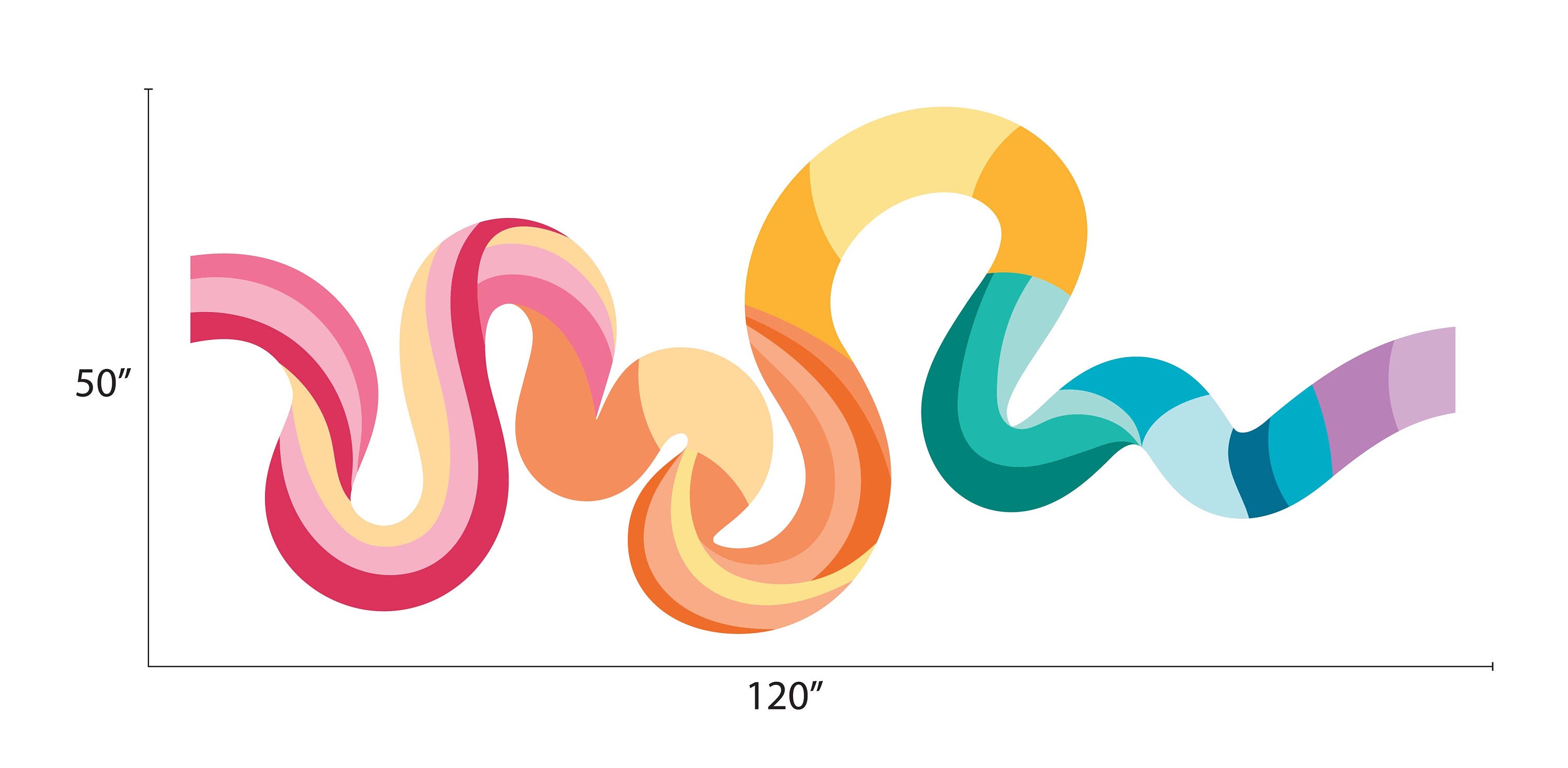 Colourful Flow Line Wall Decal Candy Color Line Wall Decal Curly Shape ...