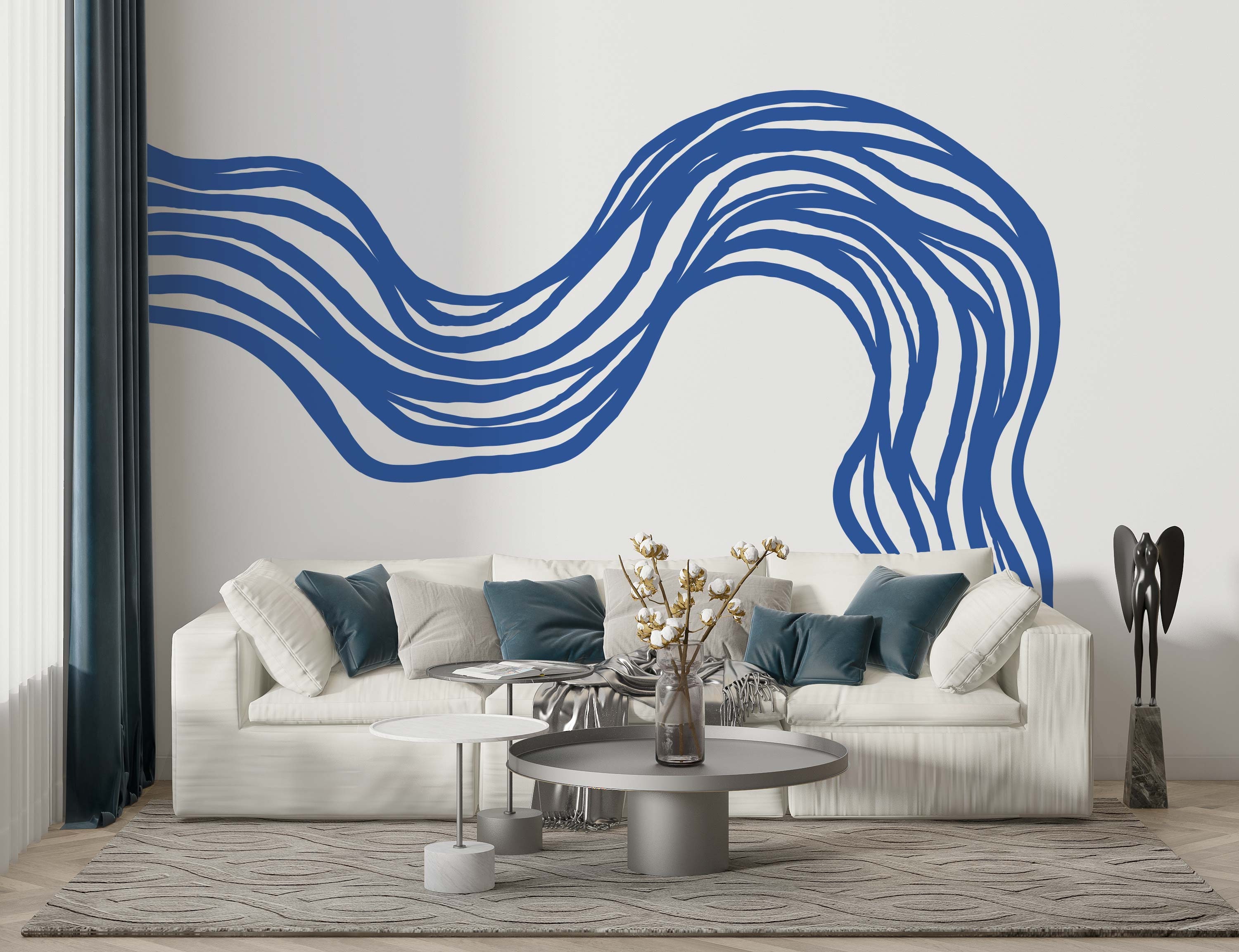 Abstract Line Wall Decal Brushstrokes Line Wall Art Organic Shape ...