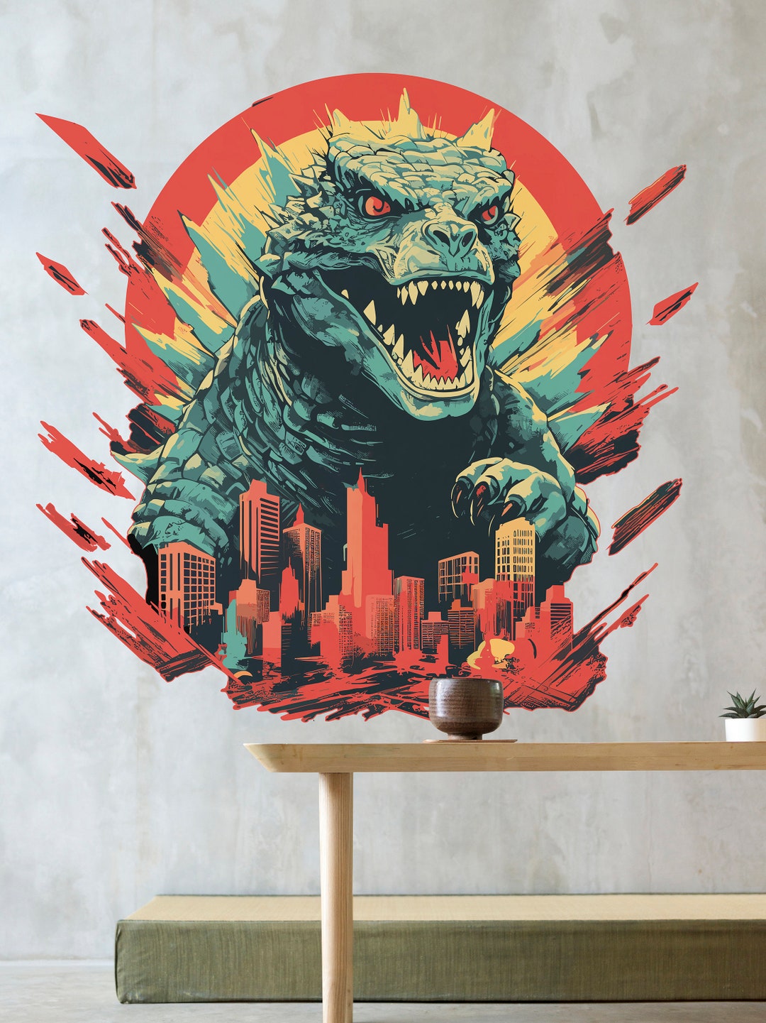 Tokyo City Wall Decal Godzilla Wall Decal Dragon Wall Art Godzilla Wall ...