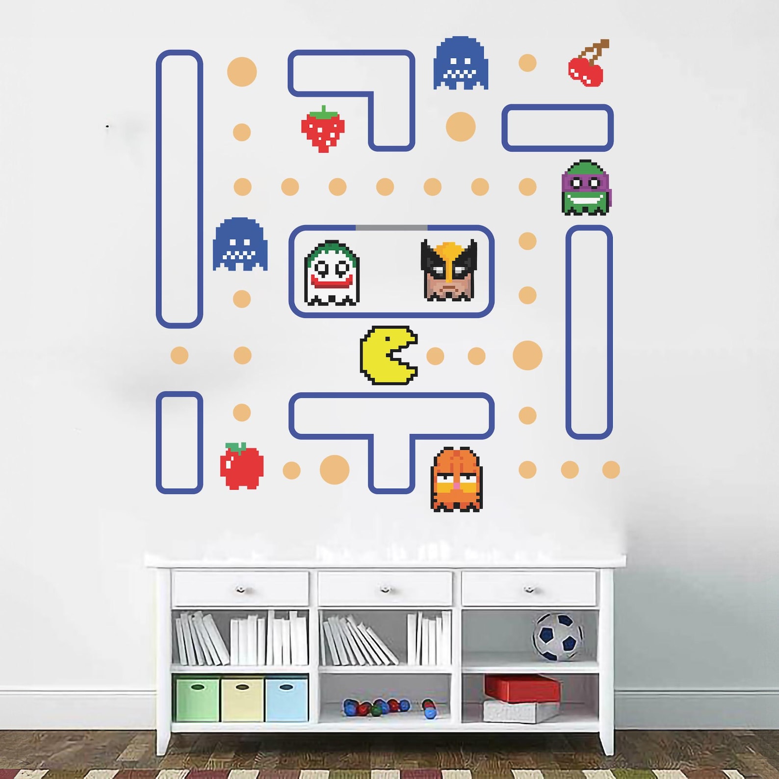 Pac-man Wall Decal Pacman Doodle Wall Sticker Pacman Theme Wallpaper ...