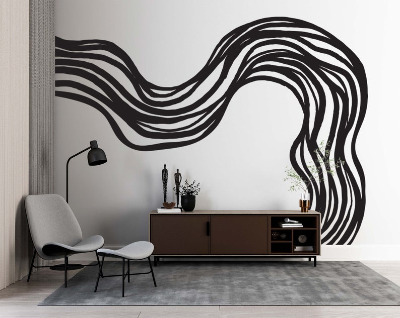 Abstract Line Wall Decal Brushstrokes Line Wall Art Organic Shape ...