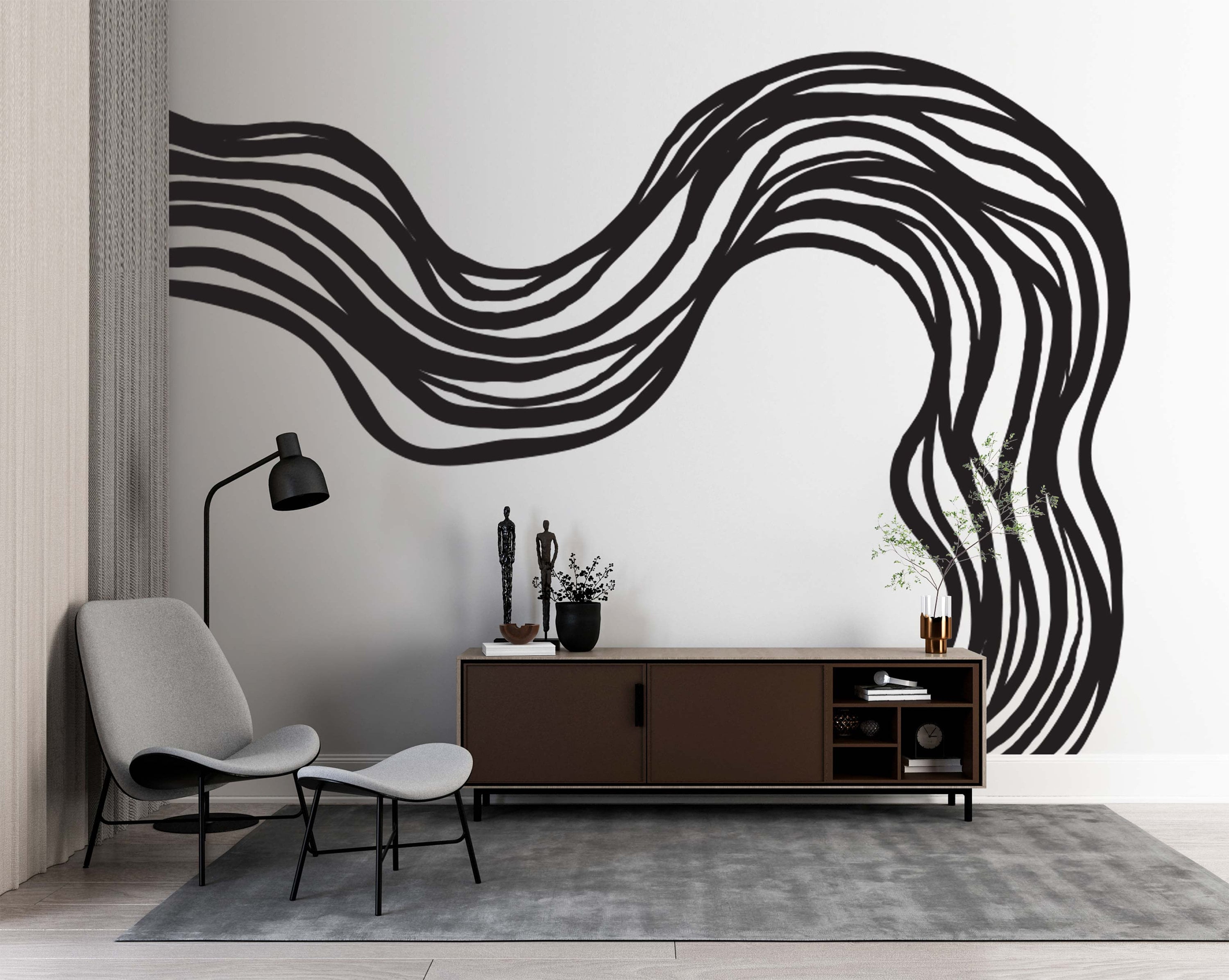 Abstract Line Wall Decal Brushstrokes Line Wall Art Organic Shape ...