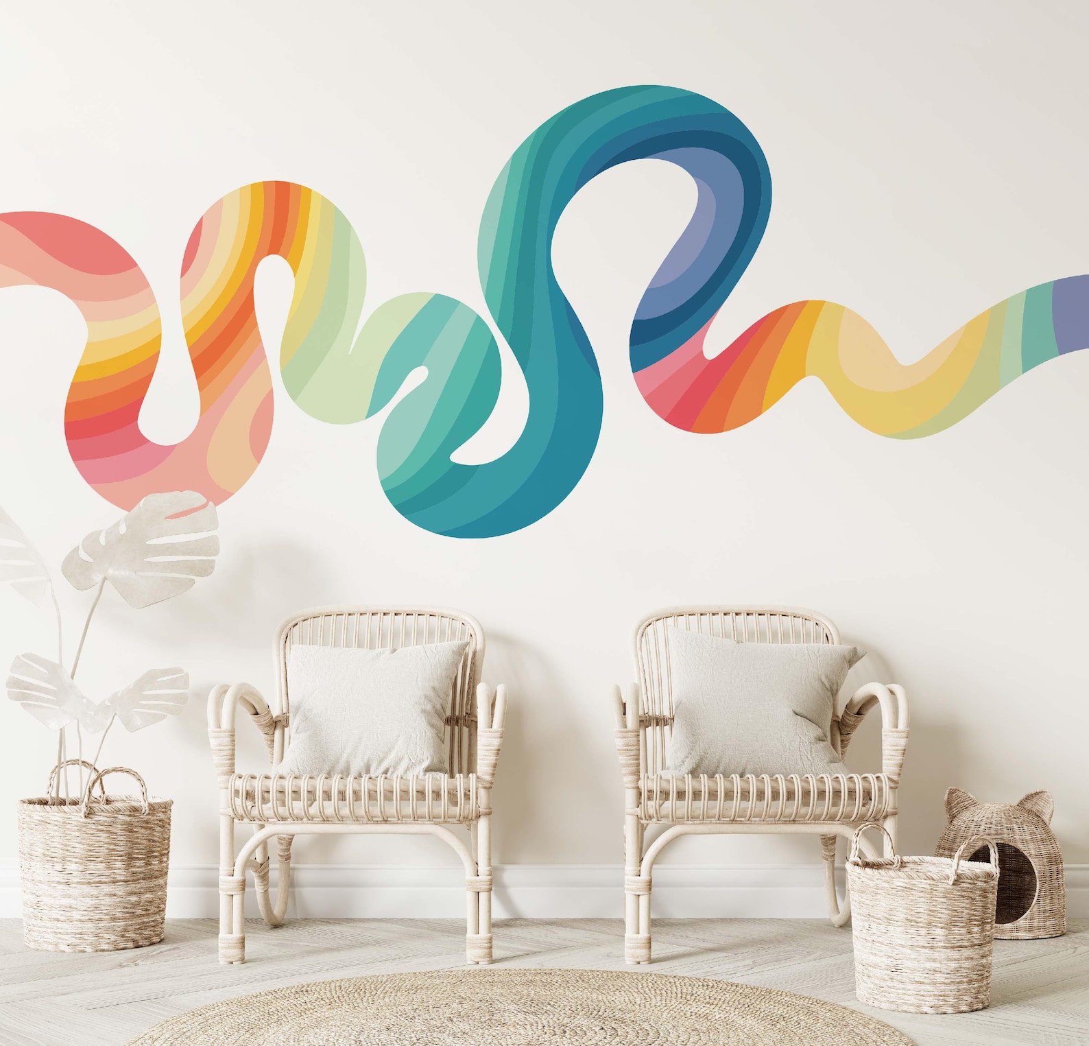 Colourful Flow Line Wall Decal Candy Color Line Wall Decal Curly Shape ...