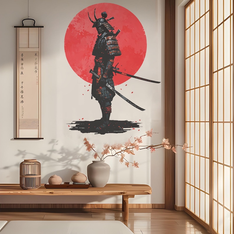 Samurai Wall Decal Japanese Sun Wall Art Ninja Wall Sticker Samurai ...