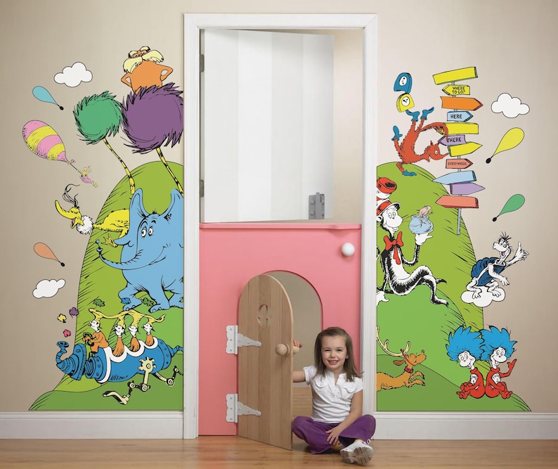 Door Frame Dr Seuss Wall Decal Horton Wall Sticker Cat in the Hat Wall ...