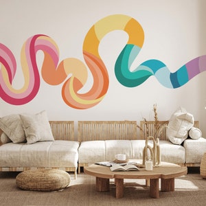 Colourful Flow Line Wall Decal Candy Color Line Wall Decal Curly Shape ...