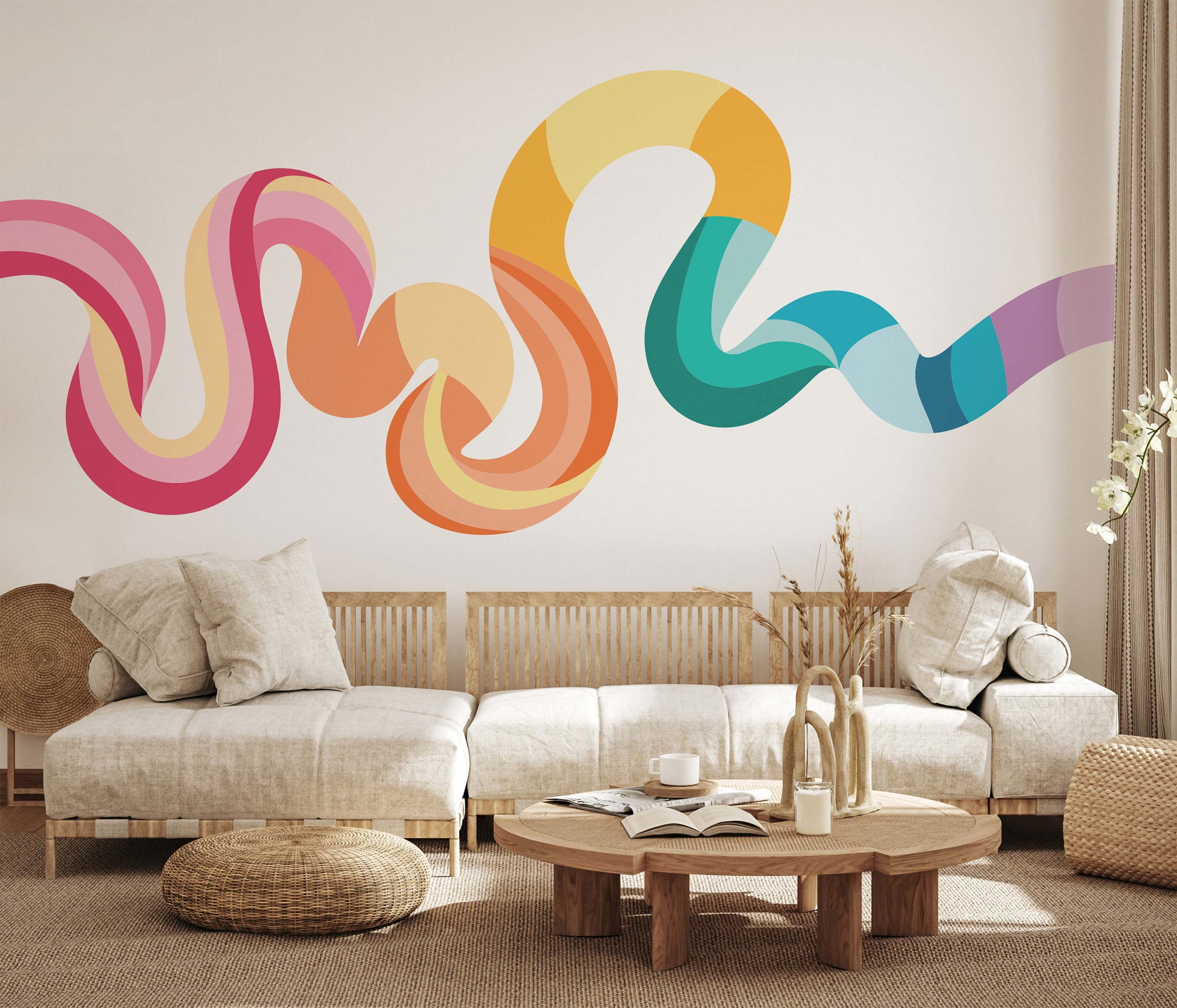 Colourful Flow Line Wall Decal Candy Color Line Wall Decal Curly Shape ...