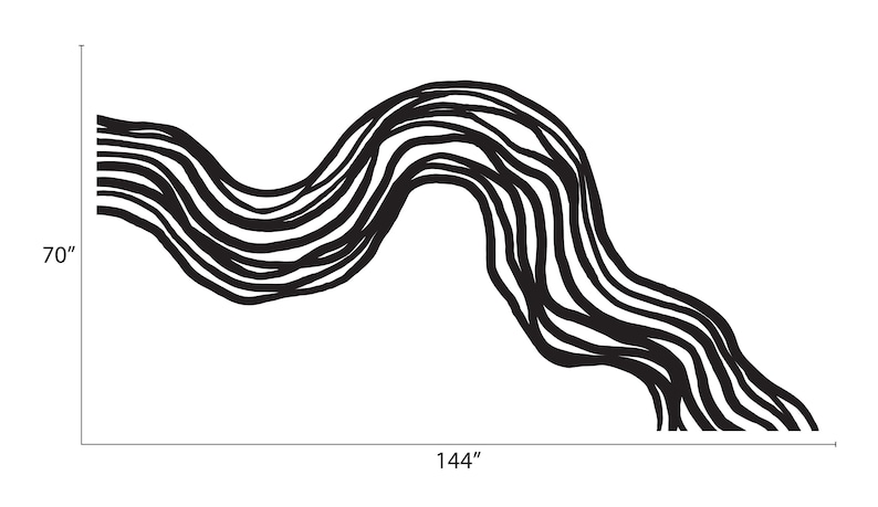 Iconic Flow Line Wall Decal Blue Brushstrokes Line Wall Decal Organic ...