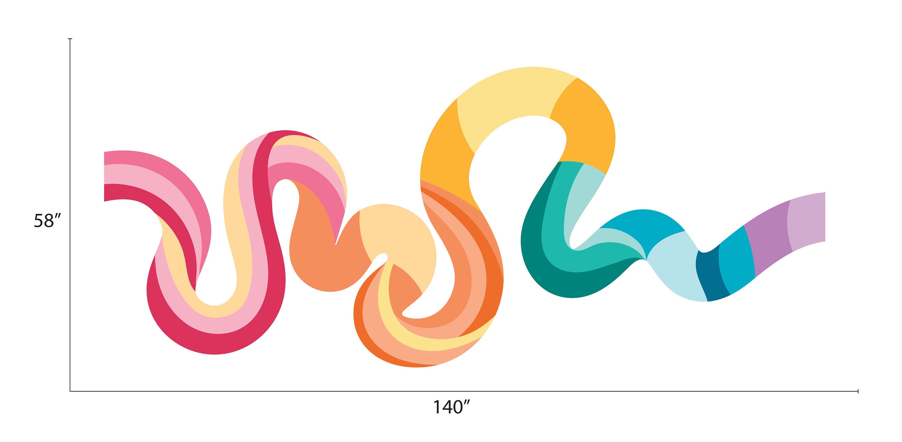 Colourful Flow Line Wall Decal Candy Color Line Wall Decal Curly Shape ...