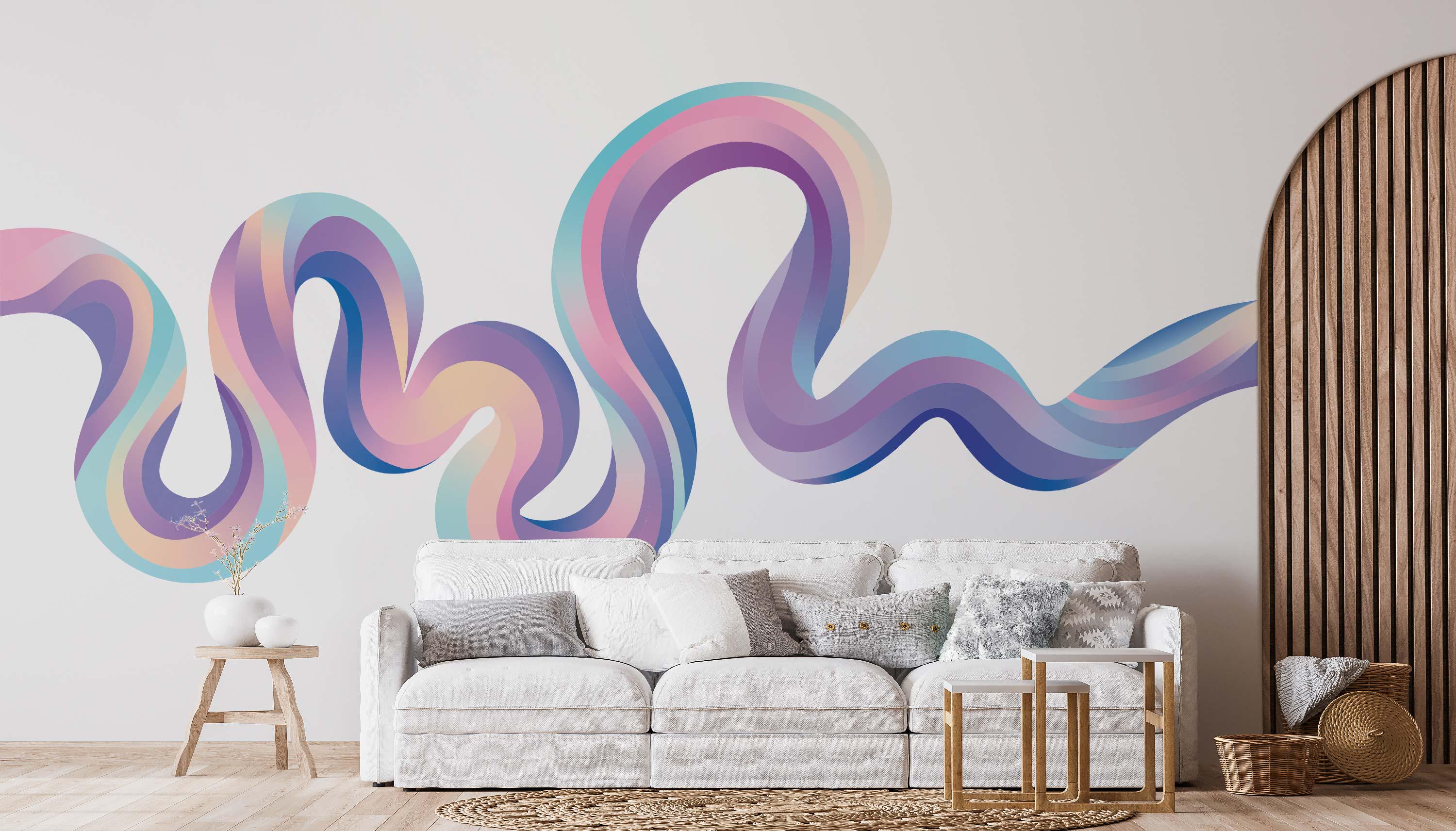 Colourful Flow Line Wall Decal Candy Color Line Wall Decal Curly Shape ...