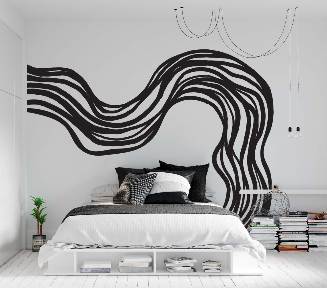 Abstract Line Wall Decal Brushstrokes Line Wall Art Organic Shape ...