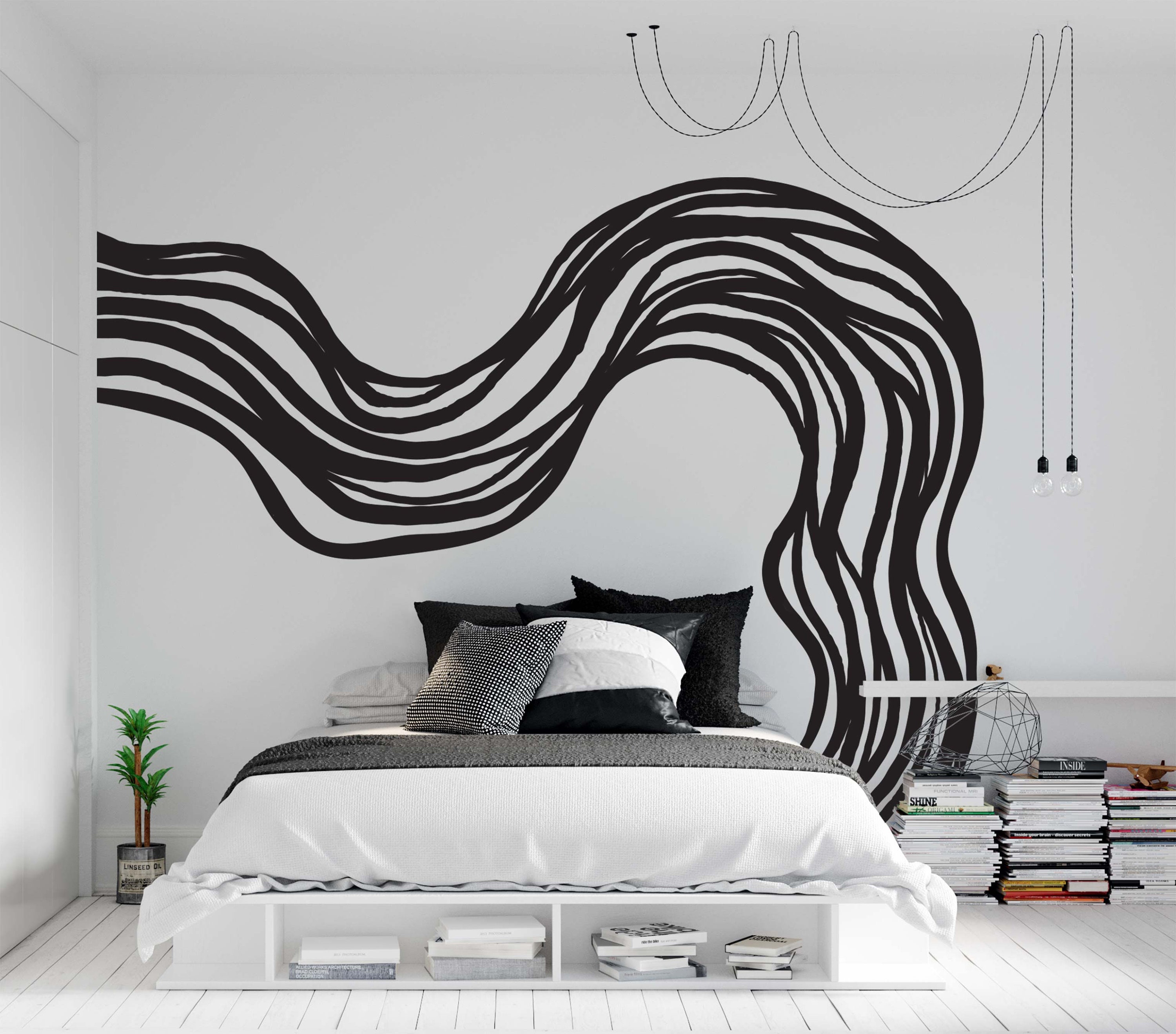 Abstract Line Wall Decal Brushstrokes Line Wall Art Organic Shape ...