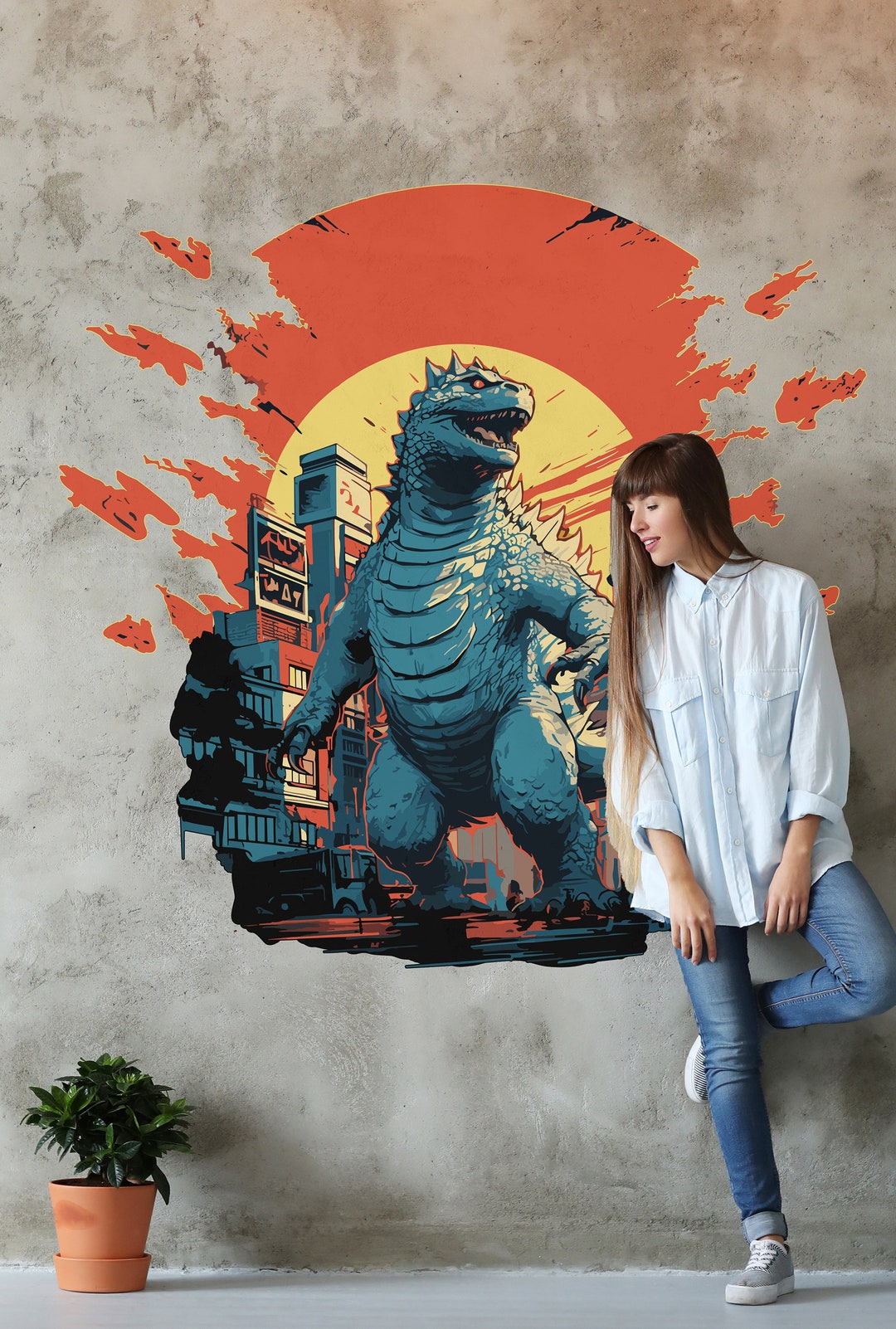 Tokyo City Wall Decal Godzilla Wall Decal Kaiju Wall Art Godzilla Wall ...