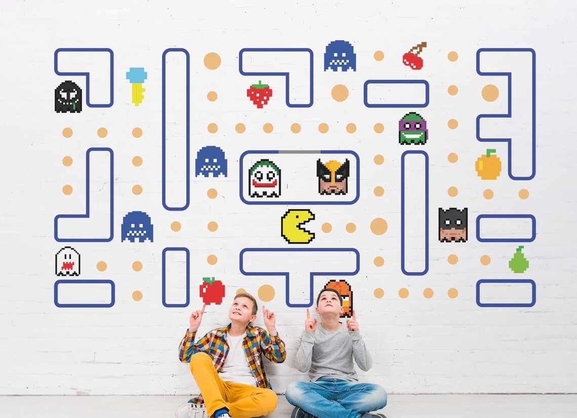 Avenger Pac-man Wall Decal Pacman Doodle Wall Sticker Pacman Theme ...