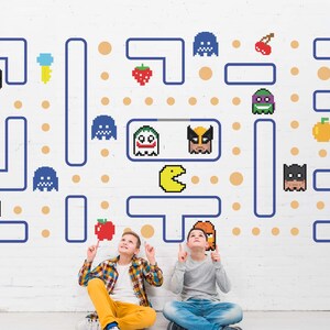 Pac-man Wall Decal Pacman Doodle Wall Sticker Pacman Theme Wallpaper ...