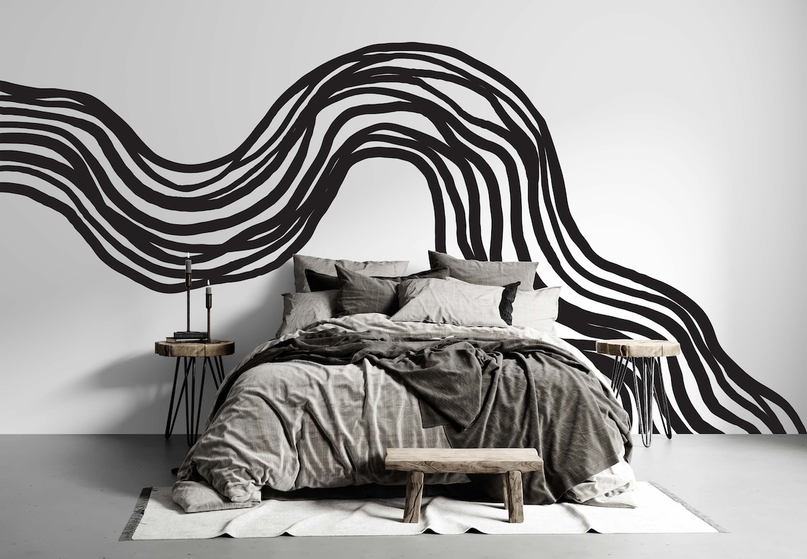 Abstract Line Wall Decal Brushstrokes Line Wall Art Organic Shape ...