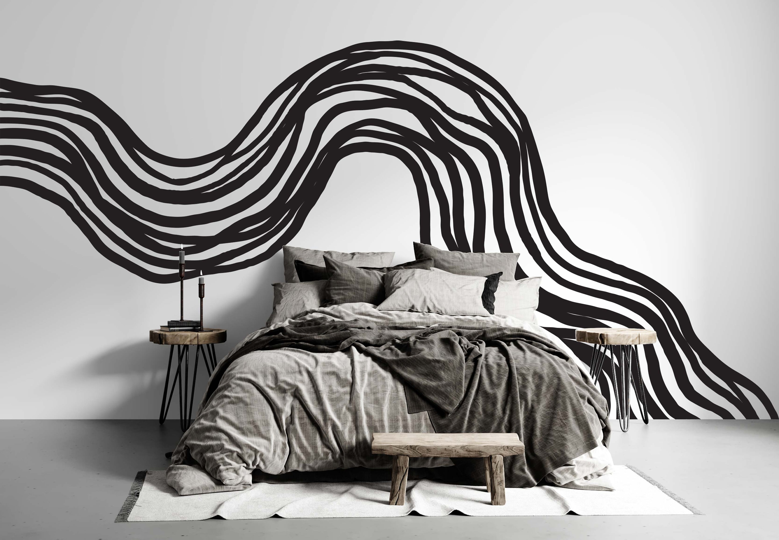 Iconic Flow Line Wall Decal Blue Brushstrokes Organic Shape Art (70"x96 ...