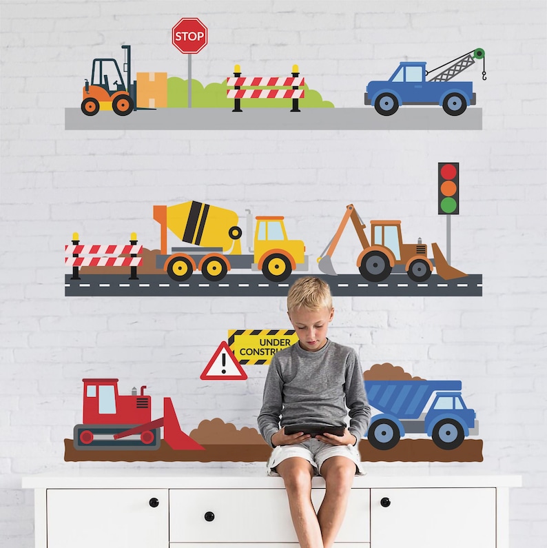 Construction Truck Wall Decal Truck Wall Art Backhoe Wall Sticker ...