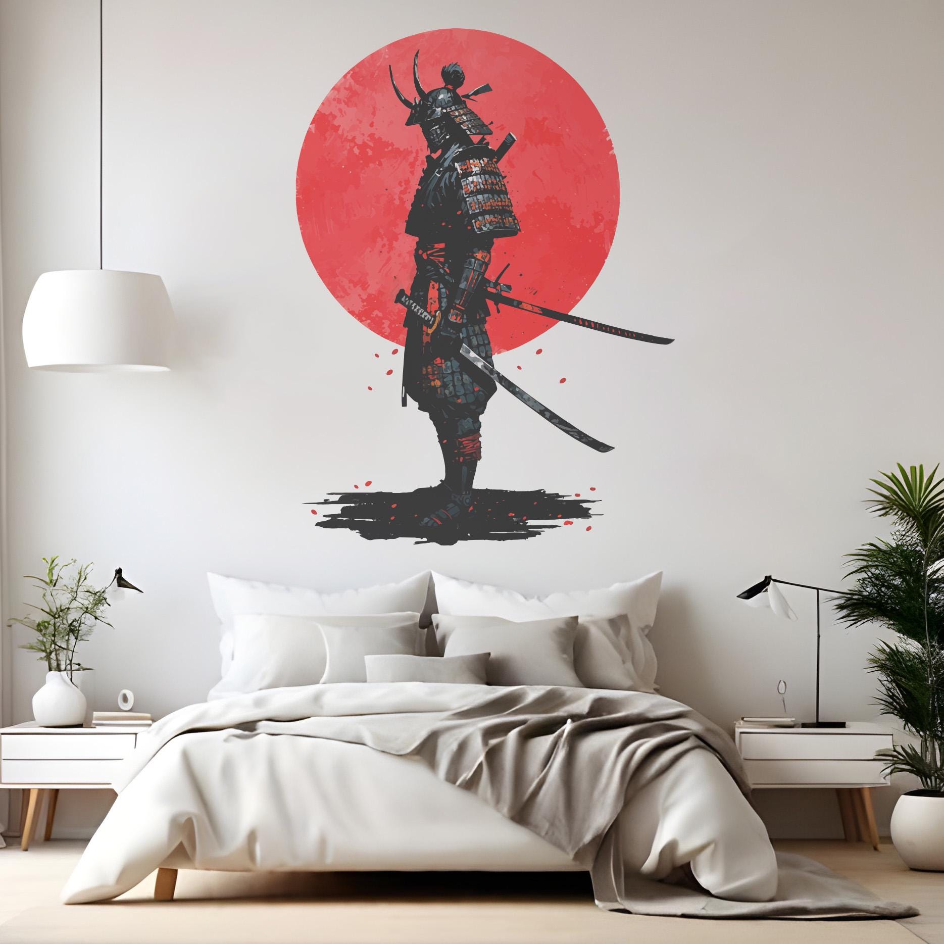 Samurai Wall Decal Japanese Sun Wall Art Ninja Wall Sticker Samurai ...