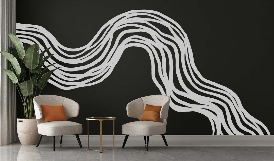 Iconic Flow Line Wall Decal White Brushstrokes Line Wall Decal Organic ...