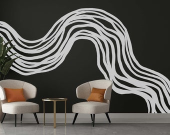 Iconic Flow Line Wall Decal Blue Brushstrokes Line Wall Decal Organic ...