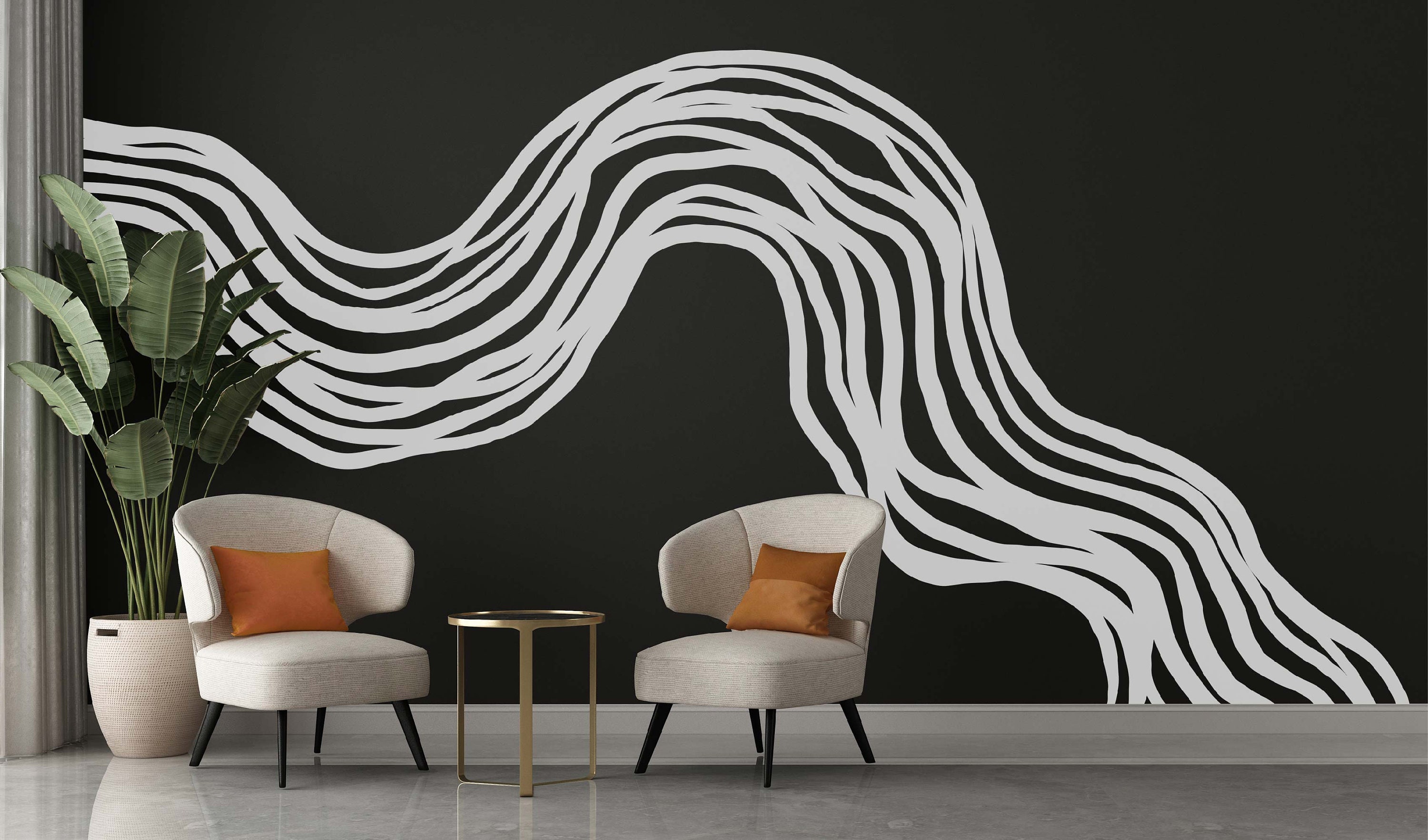 Abstract Line Wall Decal Brushstrokes Line Wall Art Organic Shape ...