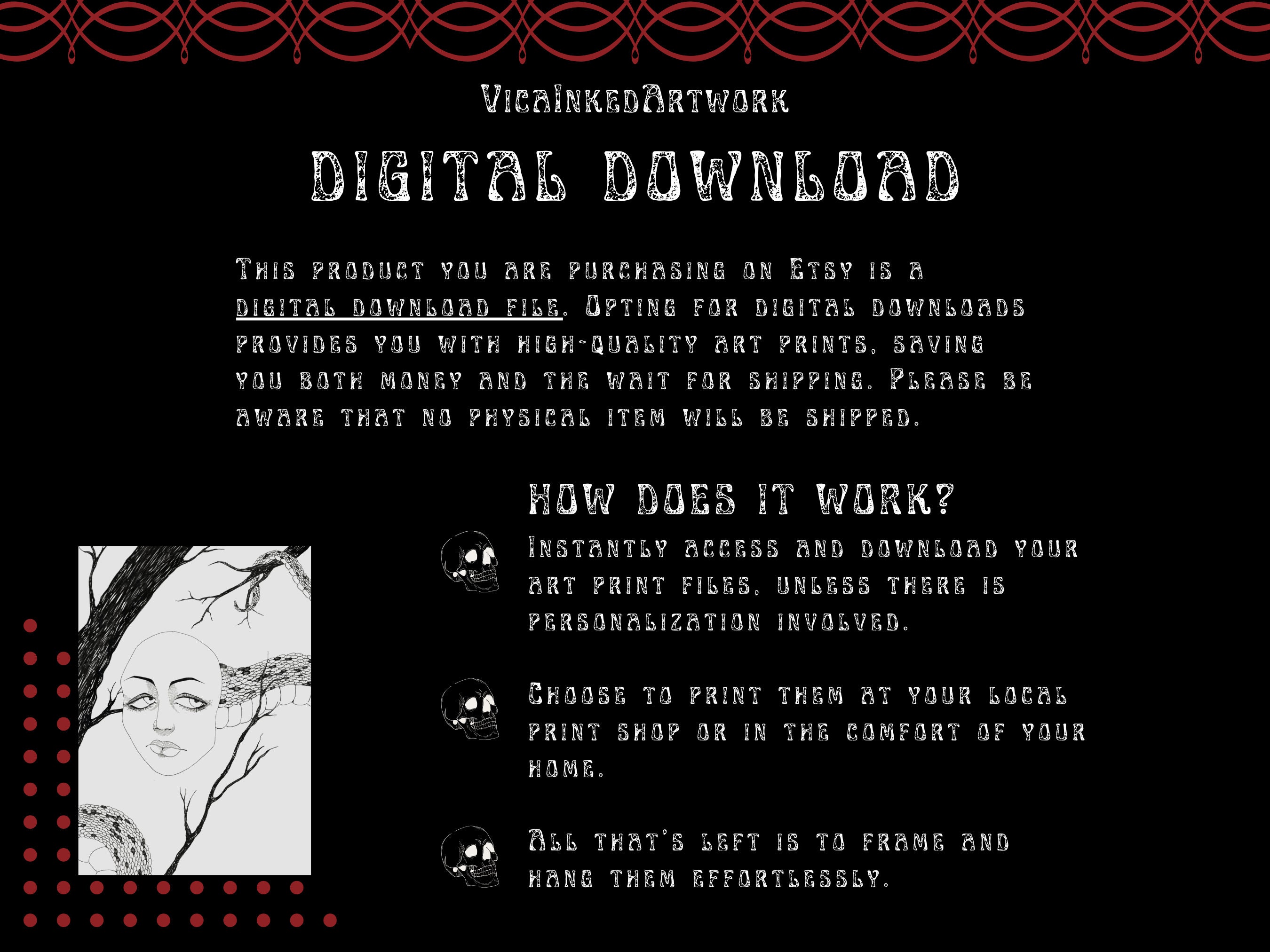 Hand Drawn Gothic Snake Portrait: Instant Digital Download for Dark ...