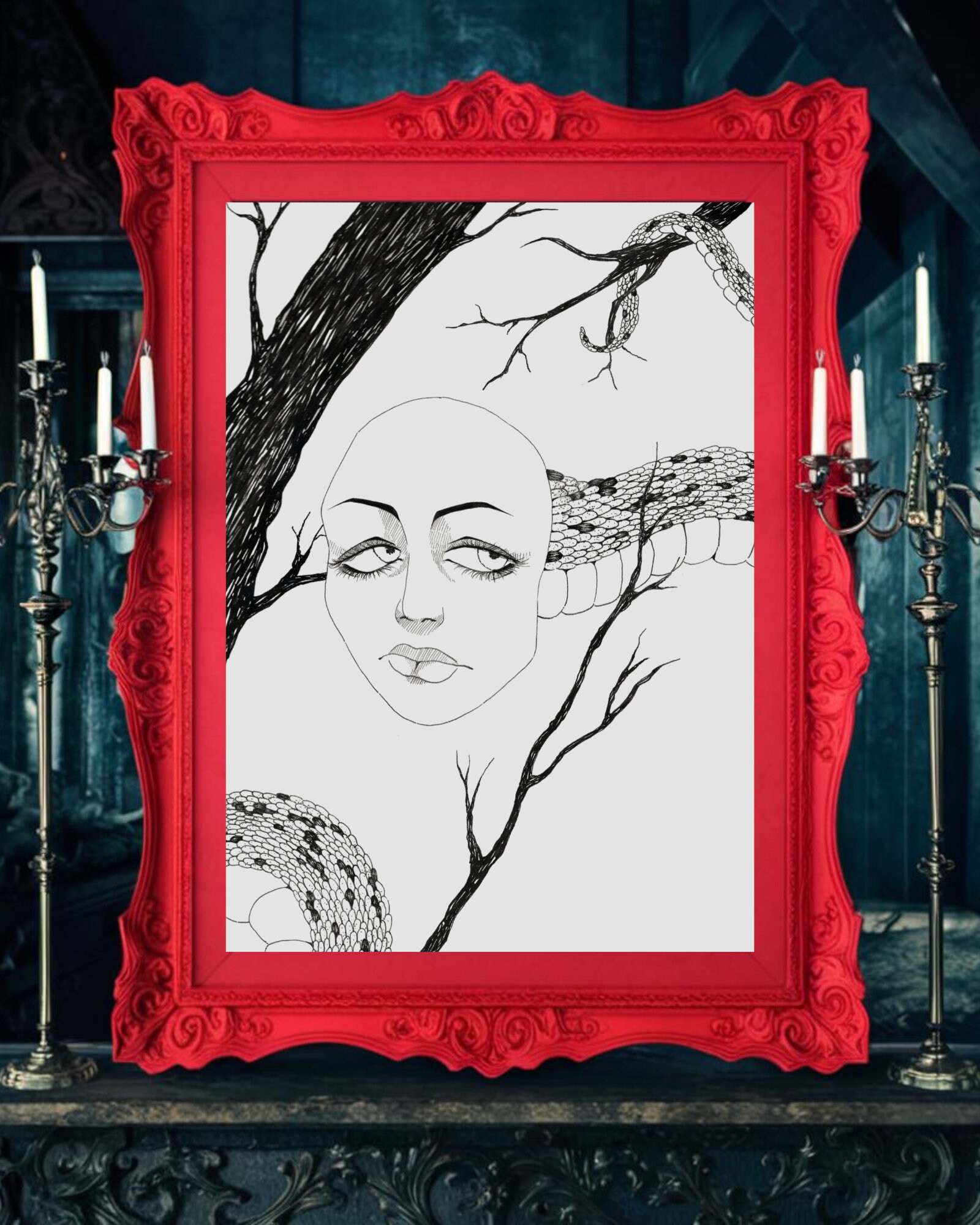 Hand Drawn Gothic Snake Portrait: Instant Digital Download for Dark ...