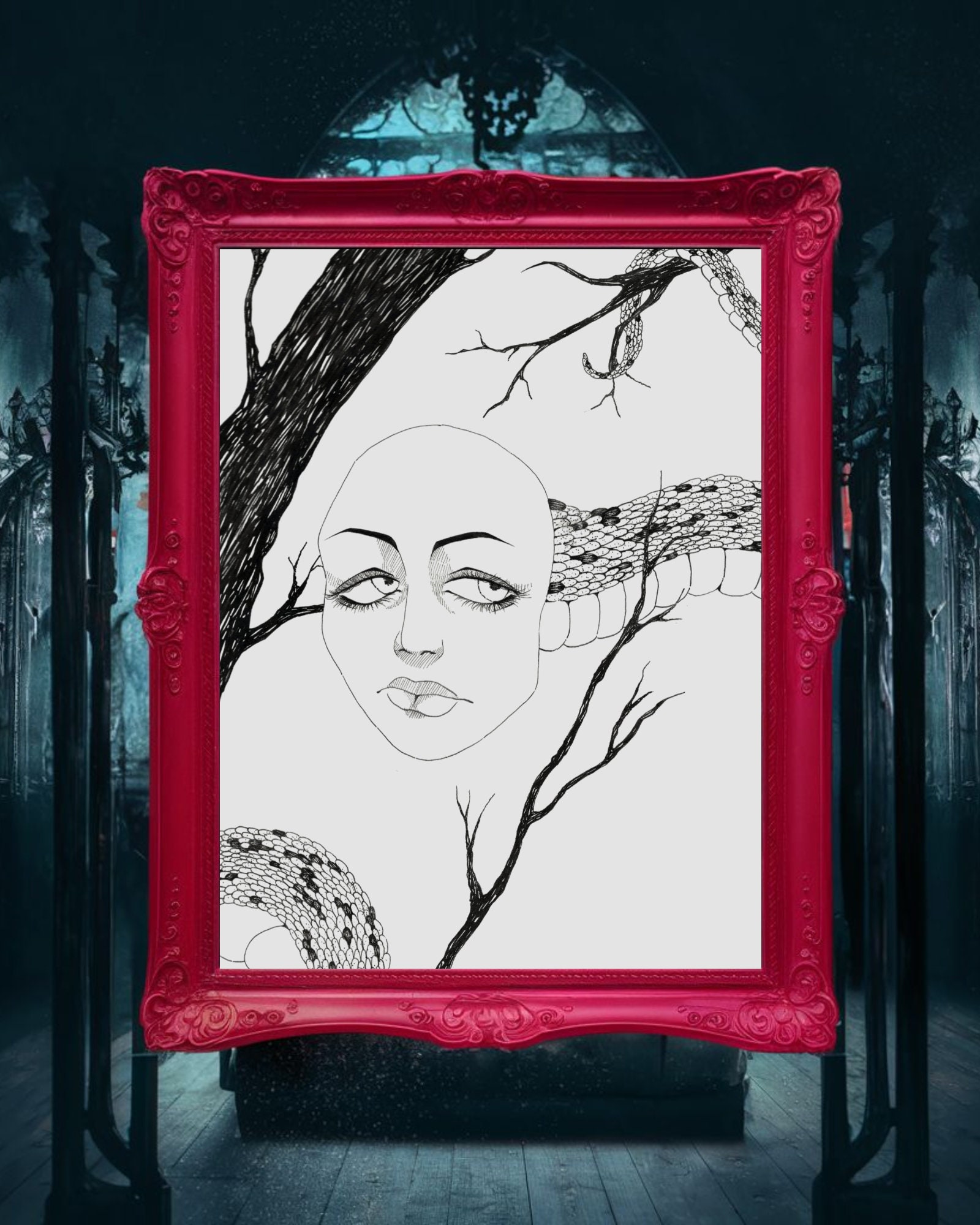 Hand Drawn Gothic Snake Portrait: Instant Digital Download for Dark ...