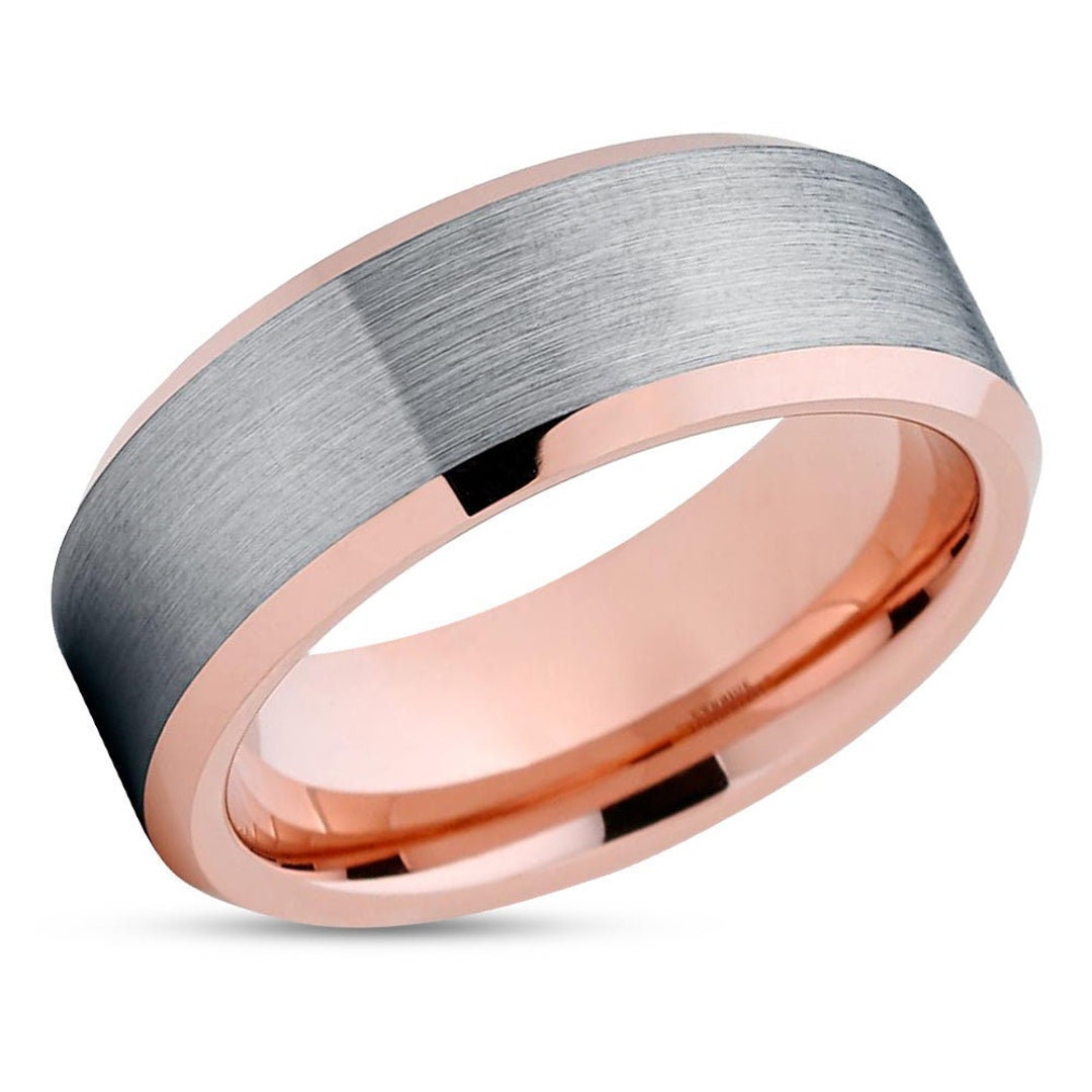 Gray Tungsten Wedding Ring,rose Gold Wedding Band,tungsten Carbide Ring ...