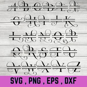 Split Monogram SVG, PNG, EPS & Dxf Alphabets, Fancy Script Monogram ...