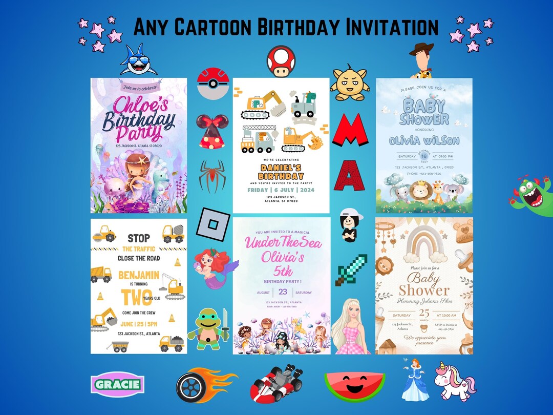 Cartoon Birthday Invitations, Under the Sea Birthday Invite, Baby ...