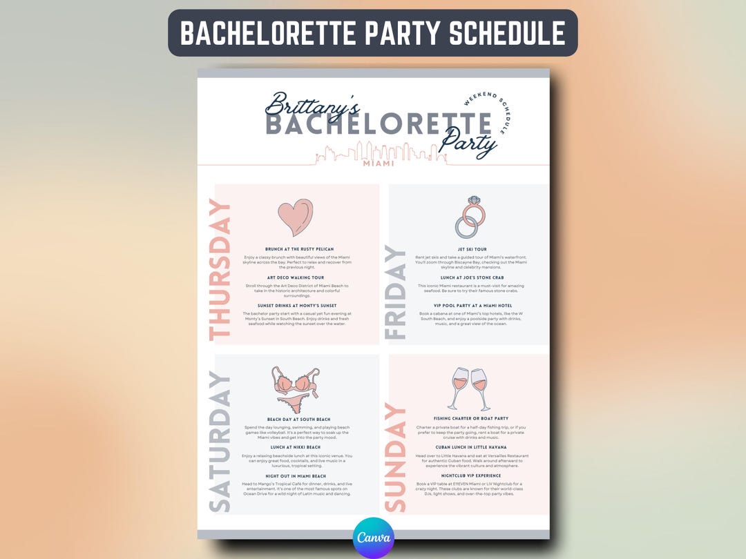 Bachelorette Party Schedule, Wedding Schedule, Weekend Getaway, Bridal ...