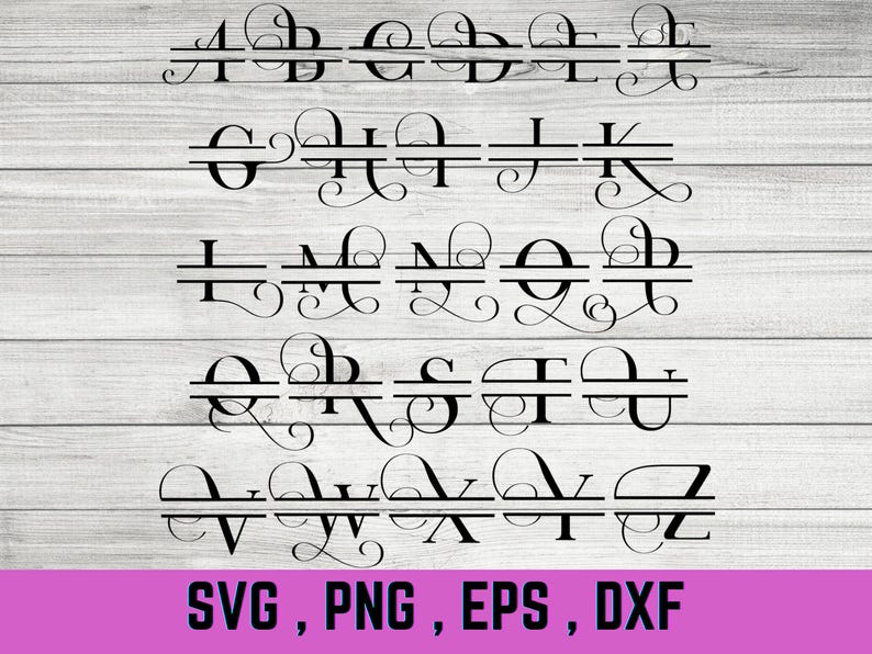Split Monogram SVG, PNG, EPS & Dxf Alphabets, Fancy Script Monogram ...