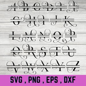 Split Monogram SVG, PNG, EPS & Dxf Alphabets, Fancy Script Monogram ...