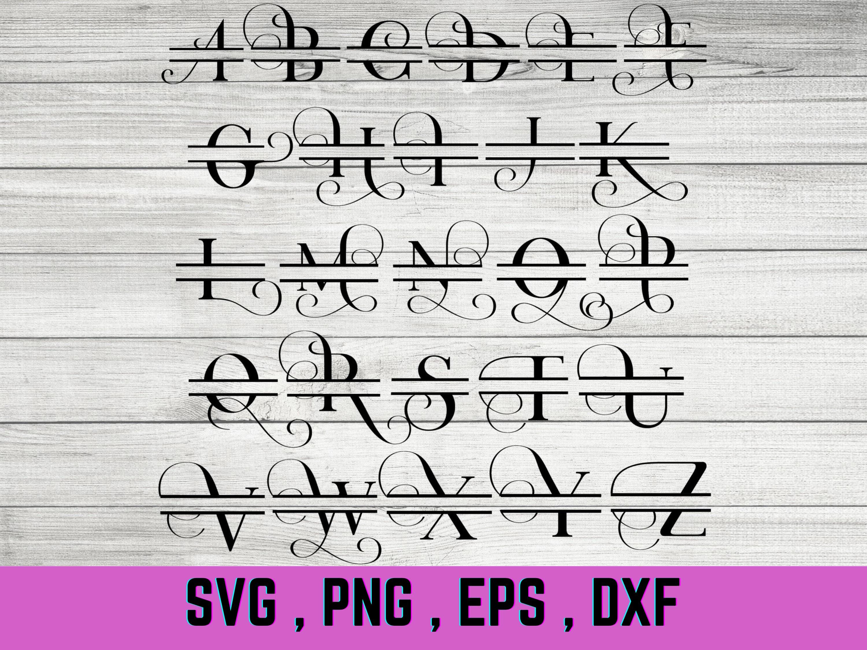 Split Monogram SVG, PNG, EPS & Dxf Alphabets, Fancy Script Monogram ...