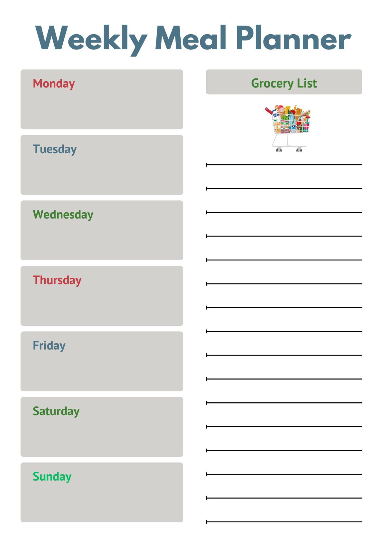 Weekly Meal Planner Printable | Printable Weekly Meal Task List ...
