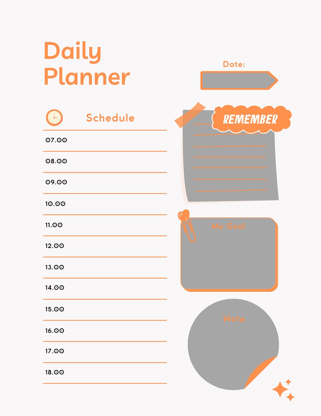 Coconut Beaches Orange Daily Planner Template Instant Download PDF ...