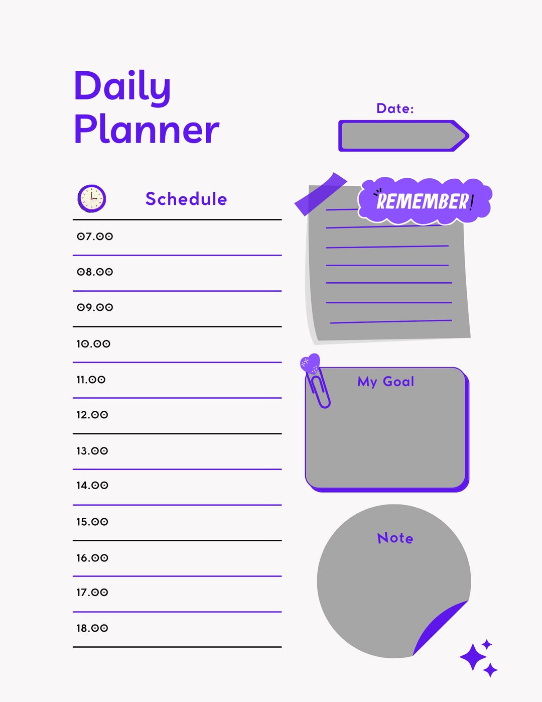 Coconut Beaches Purple Daily Planner Template Instant Download PDF ...