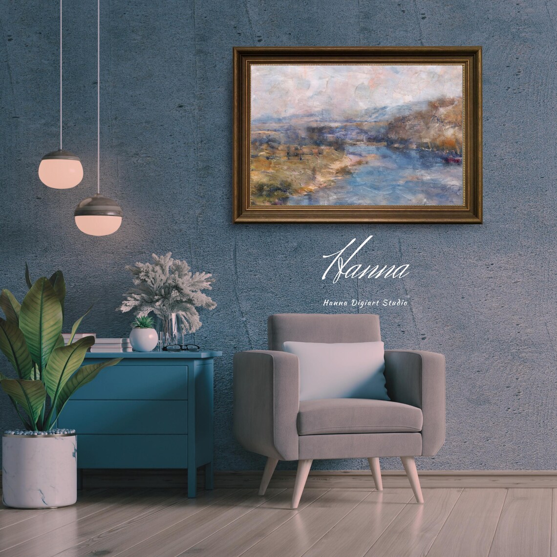 Peaceful River Art Print, Vintage Landscape Painting, Nature Wall Art ...