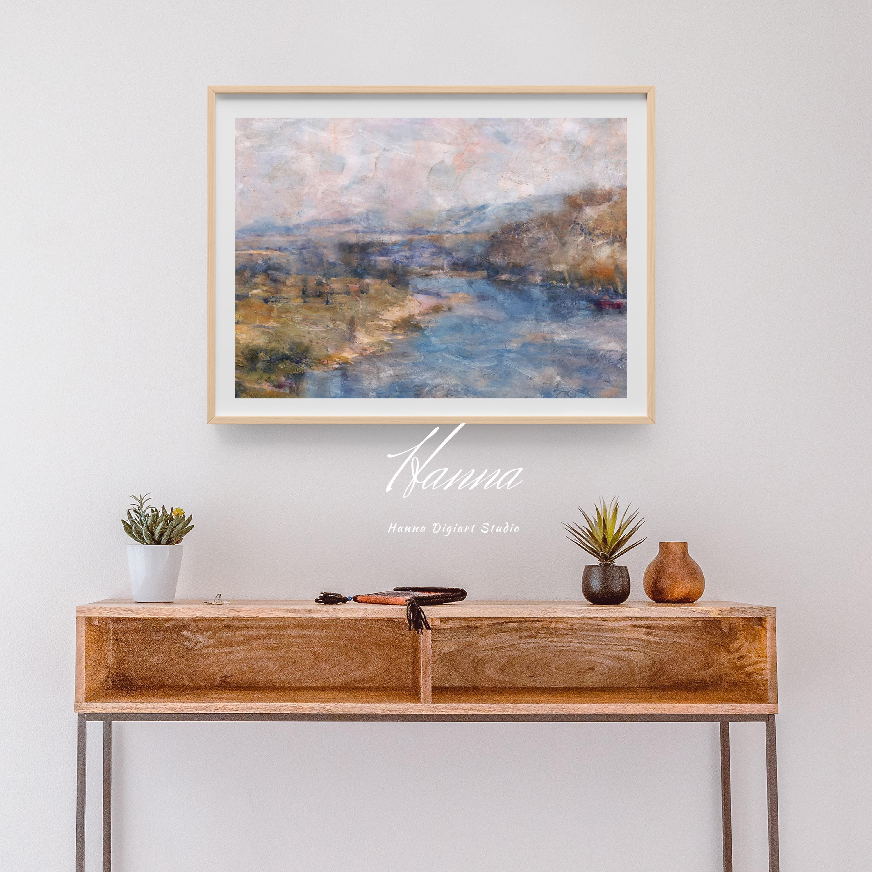 Peaceful River Art Print, Vintage Landscape Painting, Nature Wall Art ...