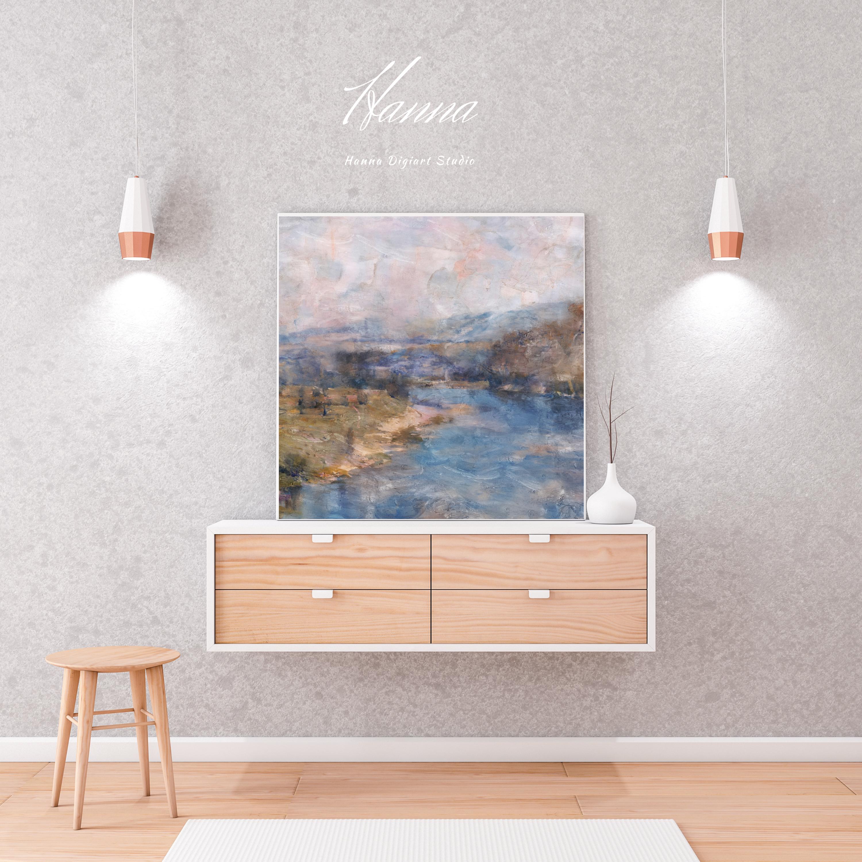 Peaceful River Art Print, Vintage Landscape Painting, Nature Wall Art ...