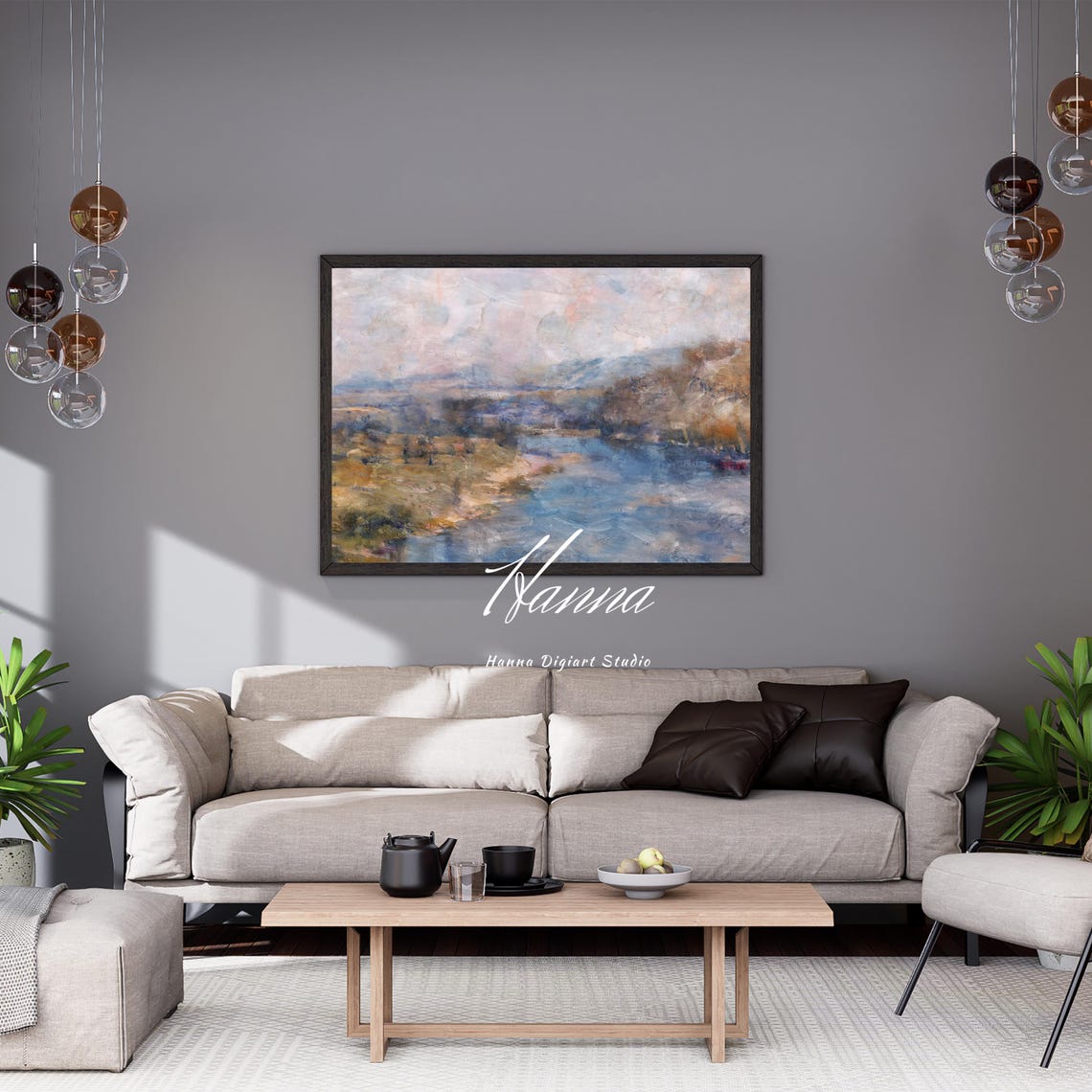 Peaceful River Art Print, Vintage Landscape Painting, Nature Wall Art ...