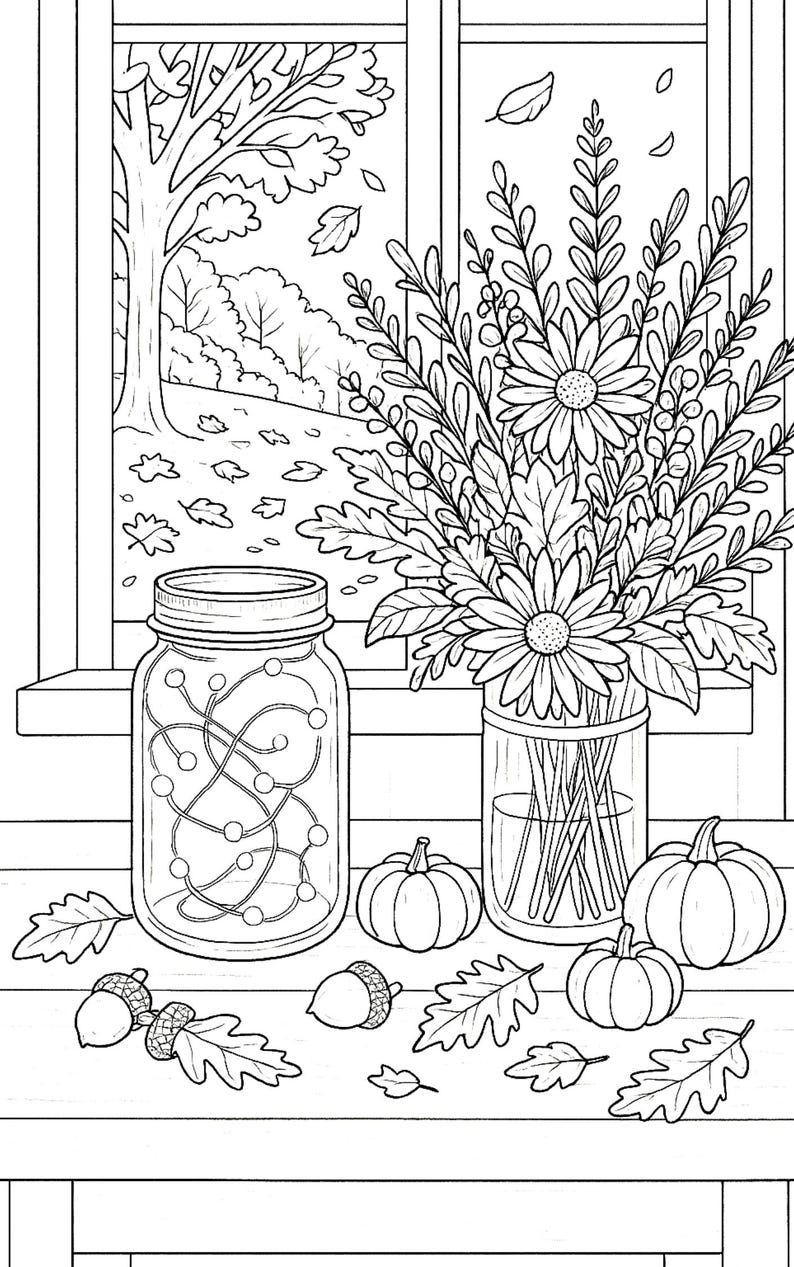 Cozy Autumn Coloring Book: Relaxing Fall Scenes (PDF Printable Pages - Etsy