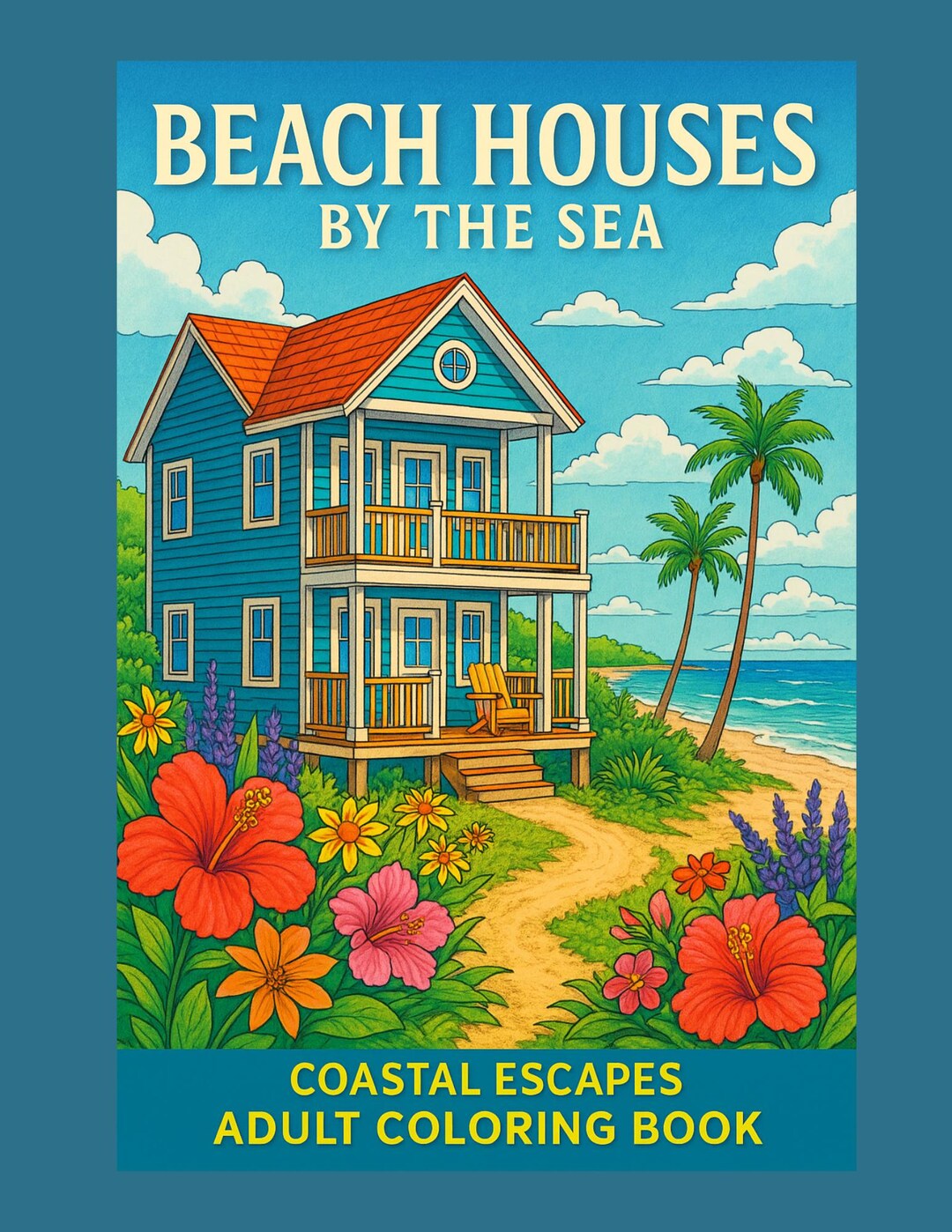 Beach Houses by the Sea Coloring Book | 20 Pages for Adults | Coastal ...