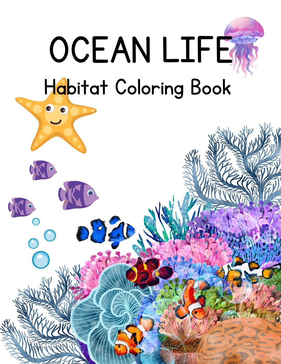 Ocean Life Coloring Book for Kids: Sea Animals & Habitats (instant ...