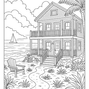 Beach Houses by the Sea Coloring Book | 20 Pages for Adults | Coastal ...