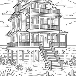 Beach Houses by the Sea Coloring Book | 20 Pages for Adults | Coastal ...